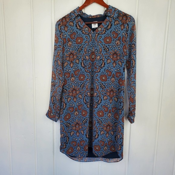 CAbi | Dresses | Cabi Provincial Blue Floral Long Sleeve Tunic Dress ...